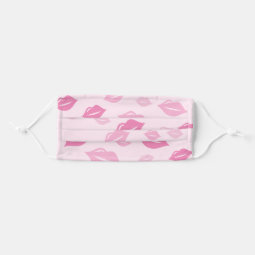 Simple Cute Pink Lips KIsses Pattern Adult Cloth Face Mask | Zazzle