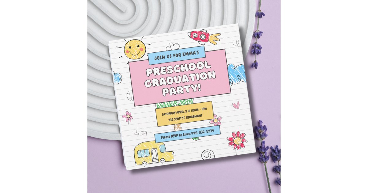 Simple Cute Preschool Graduation Party Invitation | Zazzle
