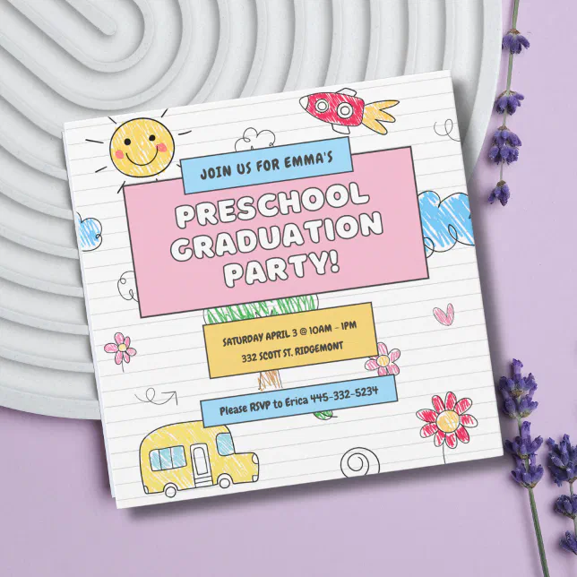 Simple Cute Preschool Graduation Party Invitation | Zazzle