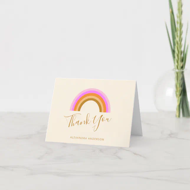 Simple Cute Retro Rainbow Personalized Script Name Thank You Card | Zazzle