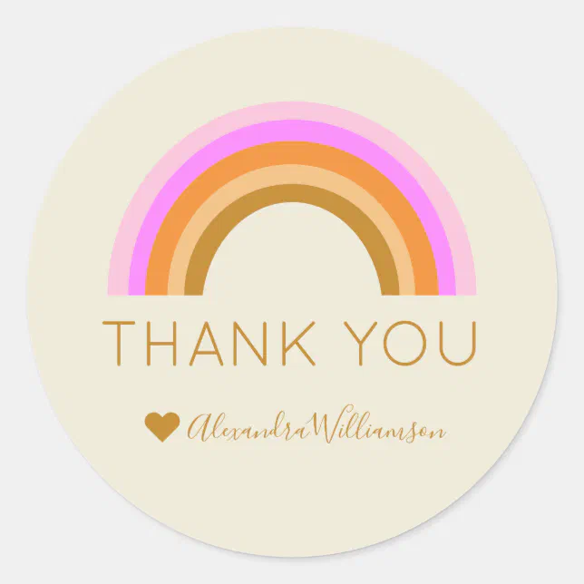 Simple Cute Retro Rainbow Personalized Thank You Classic Round Sticker ...