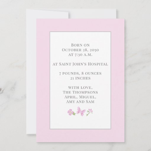 Simple Cute Whimsical Floral Photo Pink Girl Announcement | Zazzle