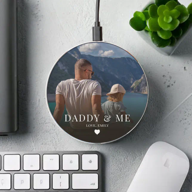 Simple Daddy and Me Photo Personalized Wireless Charger | Zazzle