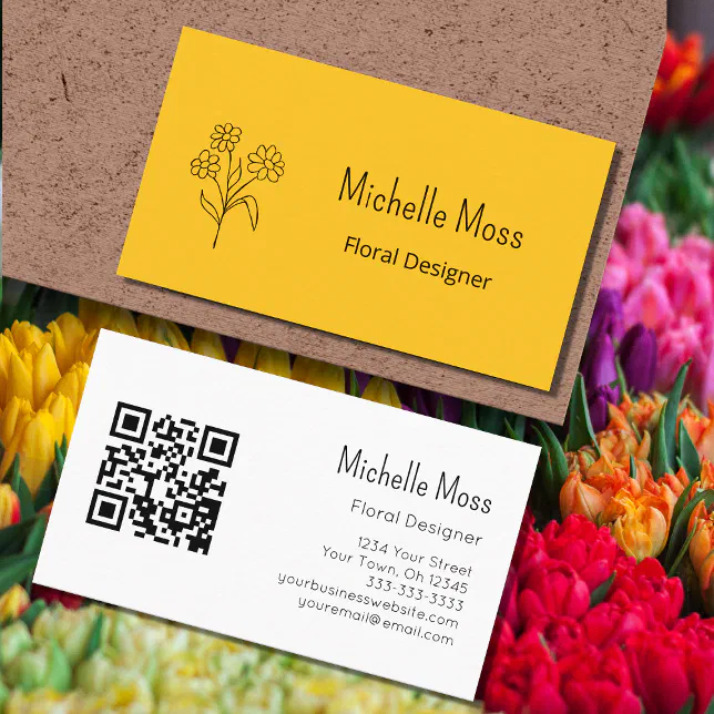 Simple Daisy QR code Gold Floral Designer Business Card | Zazzle