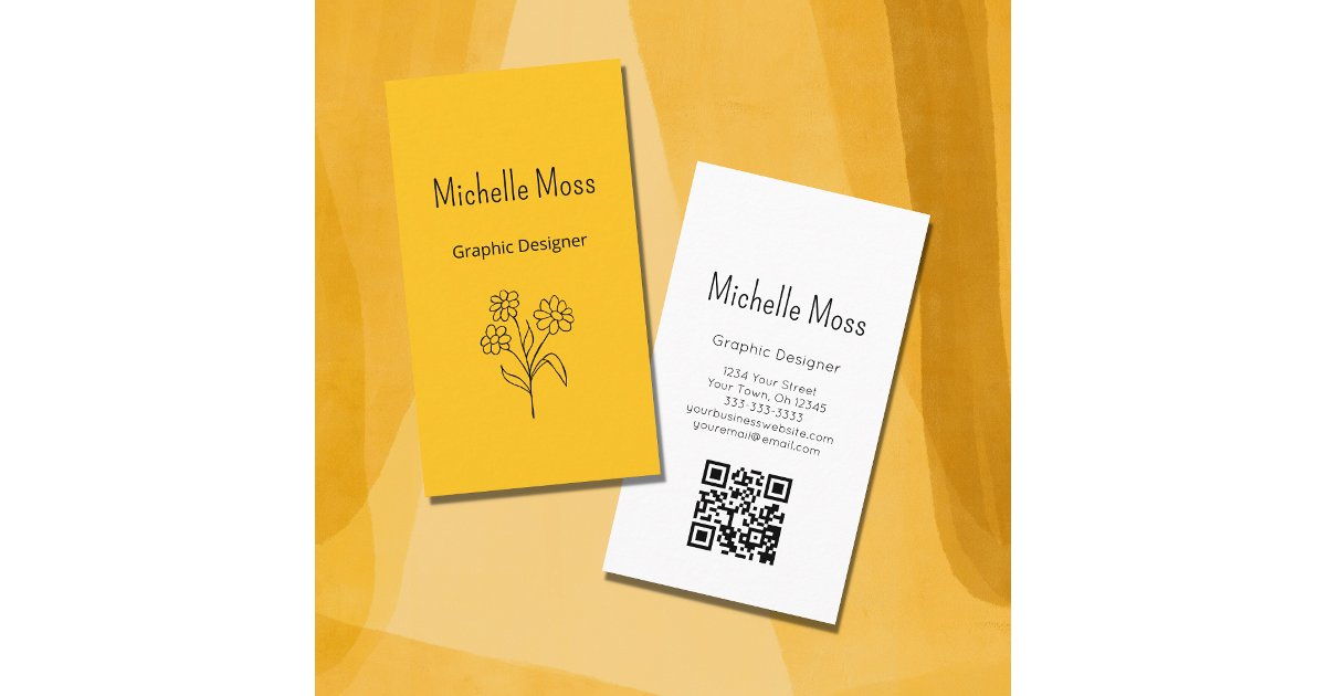 Simple Daisy QR code Gold Graphic Designer Business Card | Zazzle