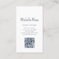 Simple Daisy QR code Navy Blue Graphic Designer Business Card | Zazzle