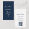 Simple Daisy QR code Navy Blue Graphic Designer Business Card | Zazzle