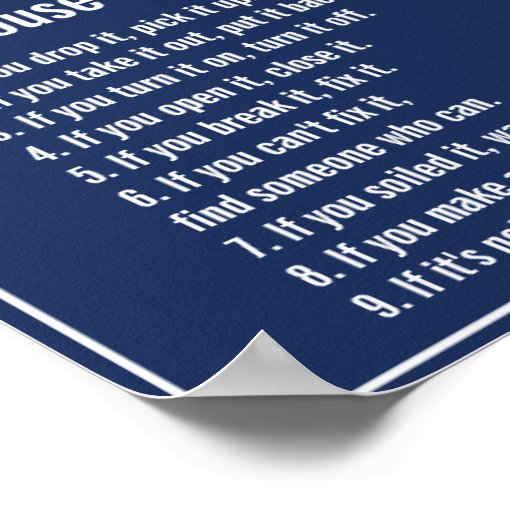 Simple Dark Blue and White Family Rules Template Poster | Zazzle