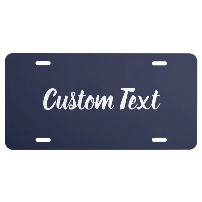 Simple Dark Blue and White Script Text Template License Plate | Zazzle
