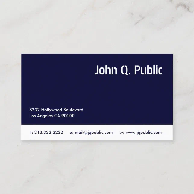 Simple Dark Blue White Color Business Card | Zazzle