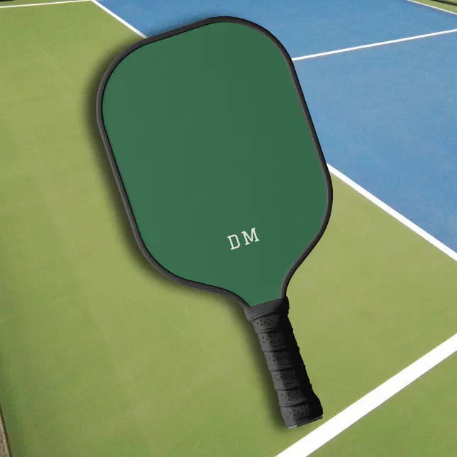 Simple Dark Green Monogram Initials Pickleball Paddle | Zazzle