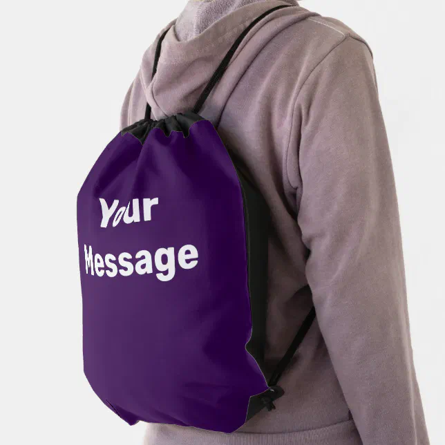 Simple Dark Purple with White Text Template Drawstring Bag | Zazzle