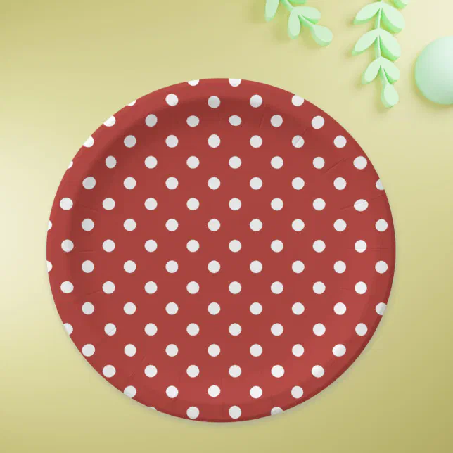 Simple Dark Red Big White Polka Dot Pattern Paper Plates | Zazzle