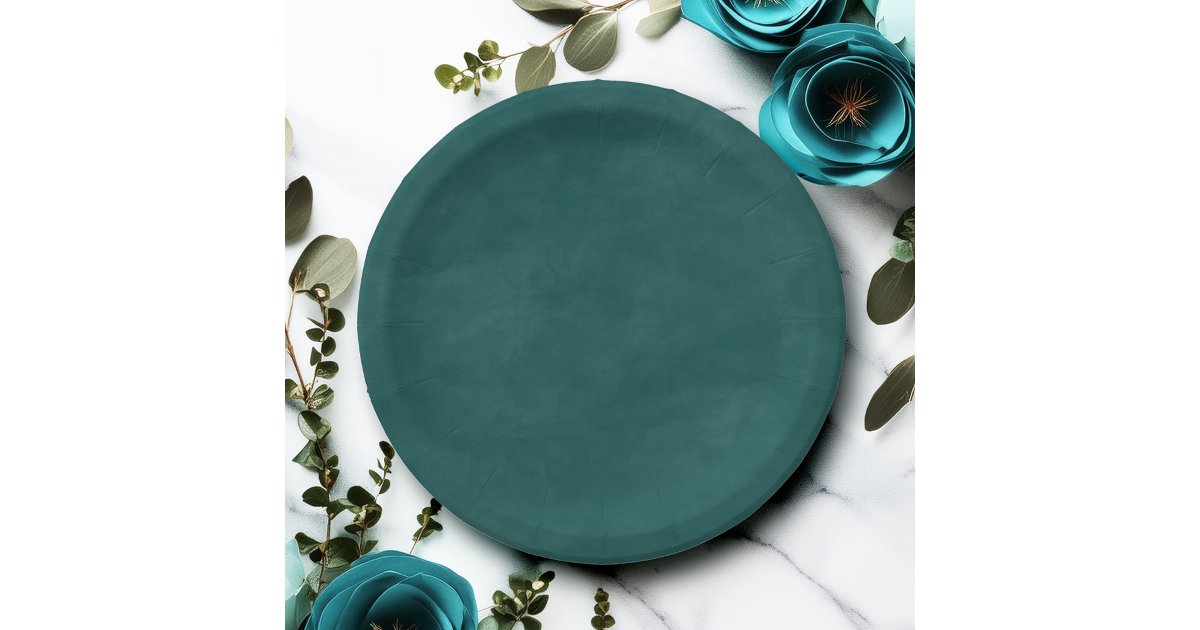 Simple Dark Teal Color Editable Watercolor Paper Plates | Zazzle