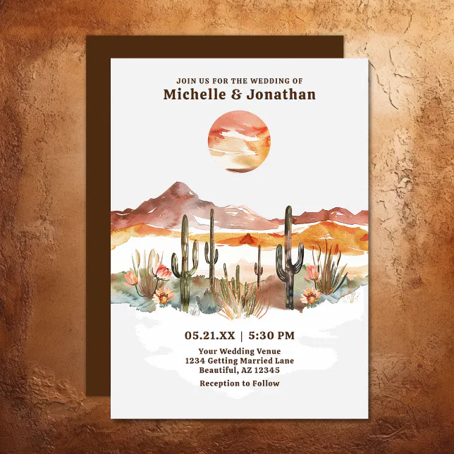 Simple Desert Cactus Western Boho Wedding Invitation | Zazzle