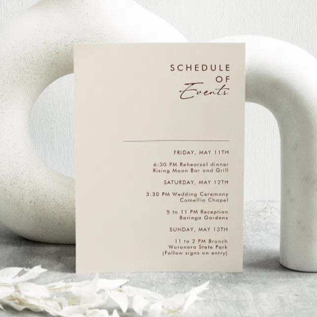 Simple Desert | Natural White Schedule of Events Enclosure Card | Zazzle