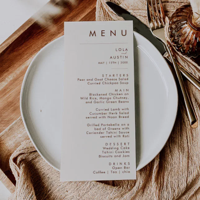 Simple Desert | Natural White Wedding Dinner Menu | Zazzle