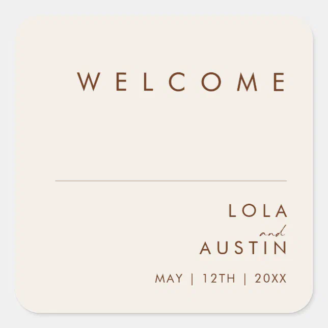 Simple Desert | Natural White Wedding Welcome Square Sticker | Zazzle