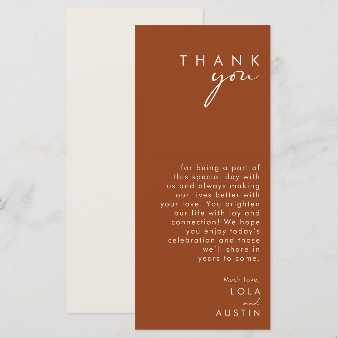 Simple Desert Terracotta Tall Thank You Card | Zazzle