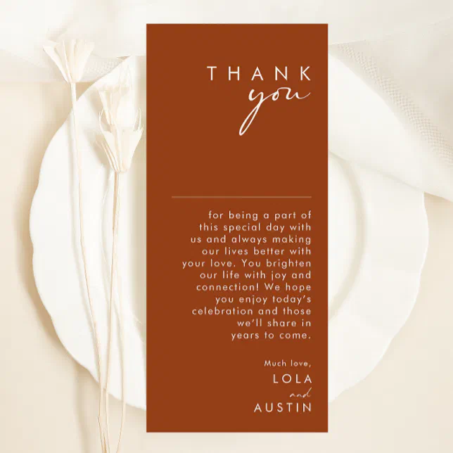 Simple Desert Terracotta Tall Thank You Card | Zazzle