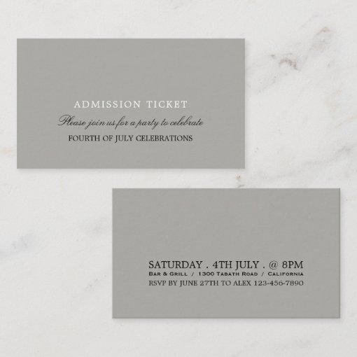Simple Design Admission Ticket Enclosure Card | Zazzle