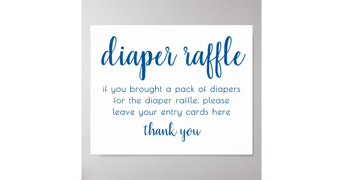 Simple Diaper Raffle | Bright Blue Baby Shower Poster | Zazzle