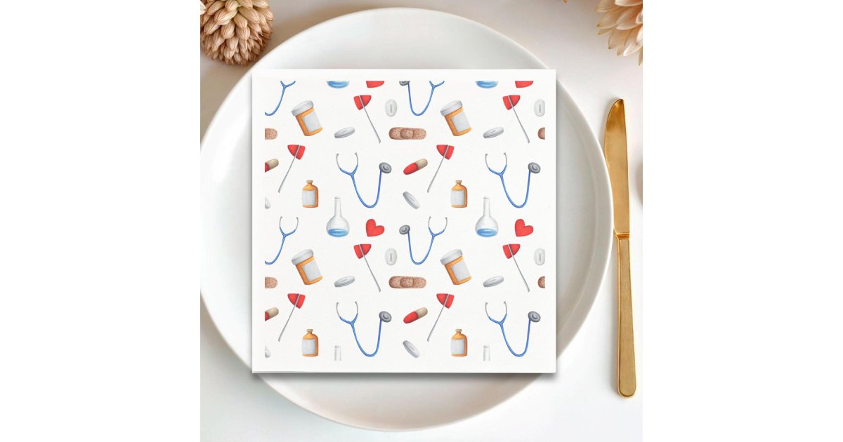 Simple Doctor Nurse Medical Equipment Pattern Napkins | Zazzle