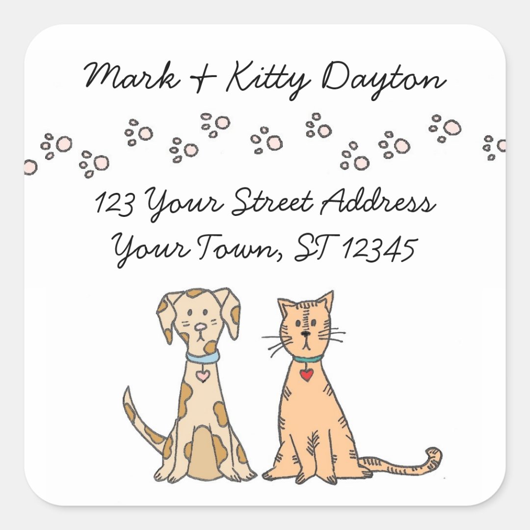 Simple Dog and Cat with Paw Prints Square Sticker | Zazzle