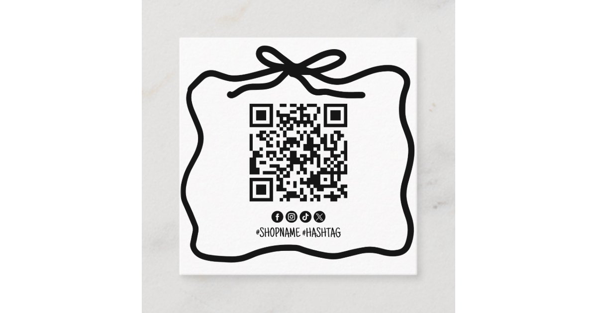 Simple Doodle Bow Ribbon social Media QR Code Square Business Card | Zazzle