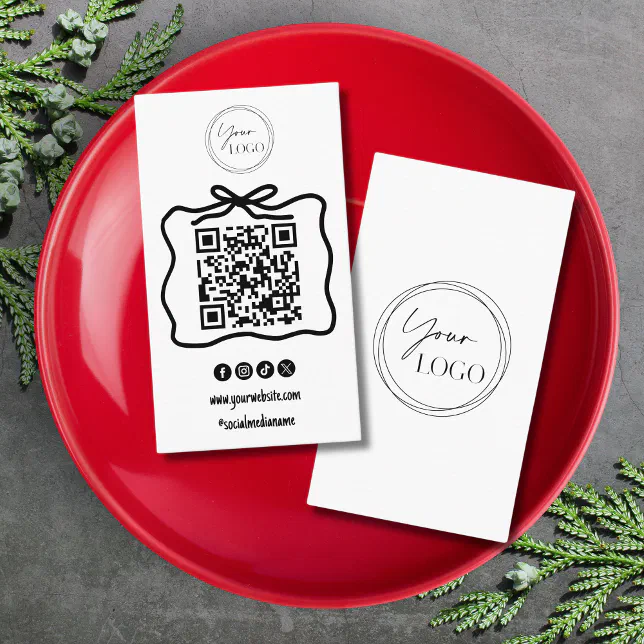 Simple Doodle Bow Your Logo Social Media QR Code Business Card | Zazzle