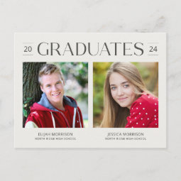 Simple Double Graduation Two Photos Cream & Gray Postcard | Zazzle
