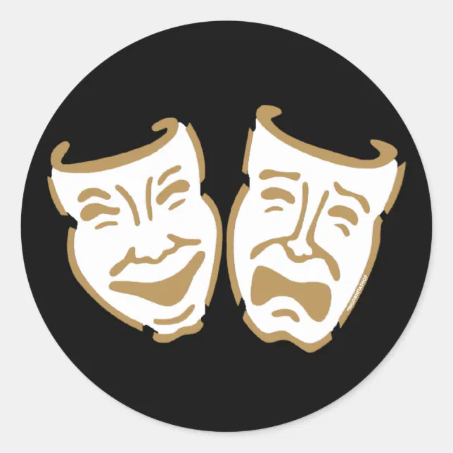 Simple Drama Masks Classic Round Sticker | Zazzle