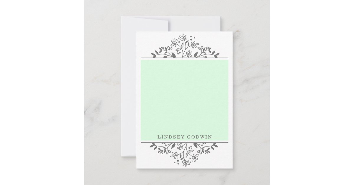 Simple Drawn Floral Green Note Card | Zazzle