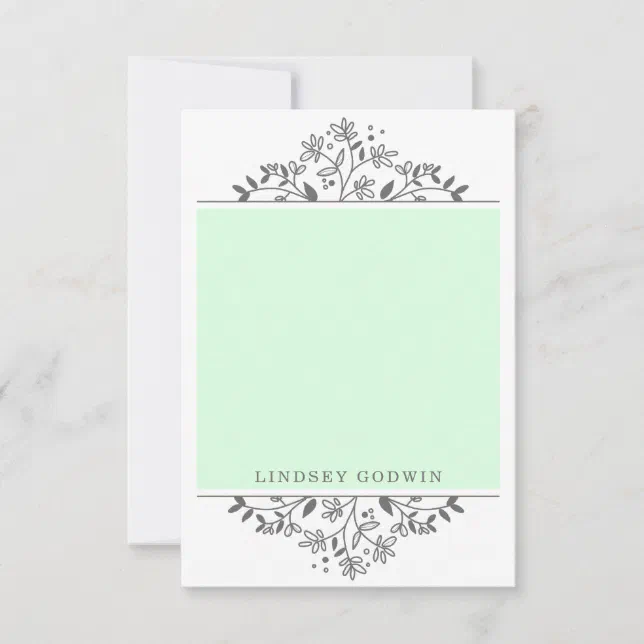 Simple Drawn Floral Green Note Card | Zazzle