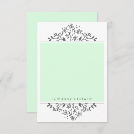 Simple Drawn Floral Green Note Card | Zazzle