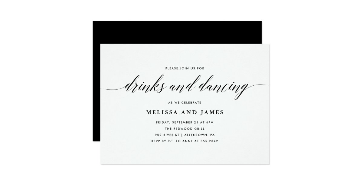 Simple Drinks and Dancing Wedding Invitation | Zazzle.com