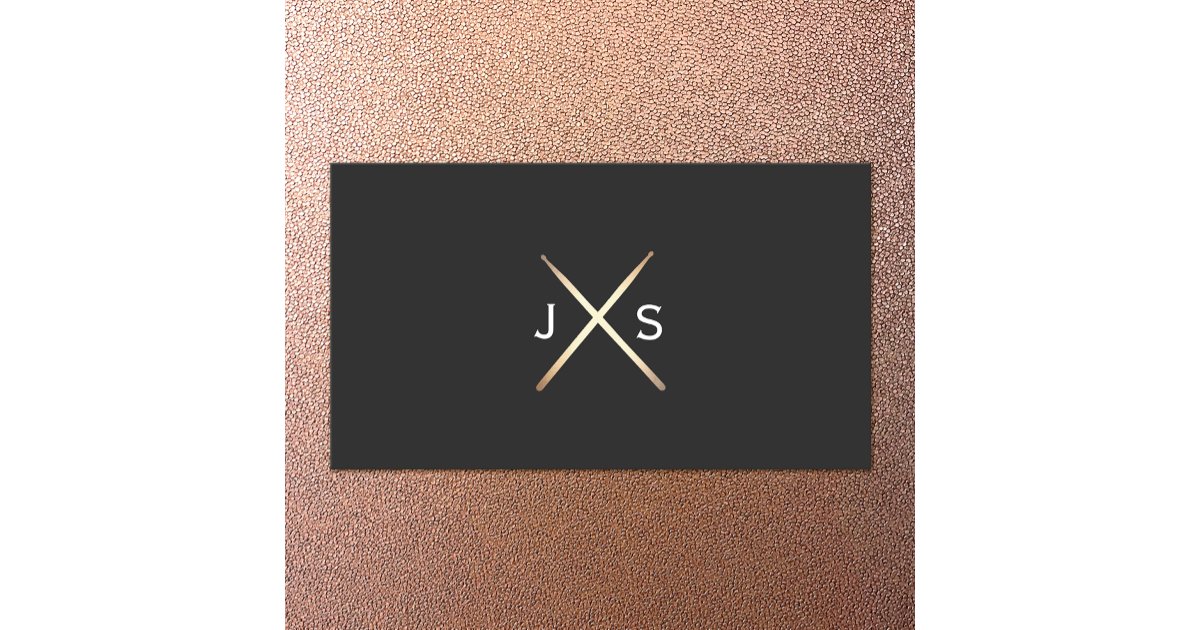 Simple Drummer Monogram Gold Drumsticks Business Card | Zazzle