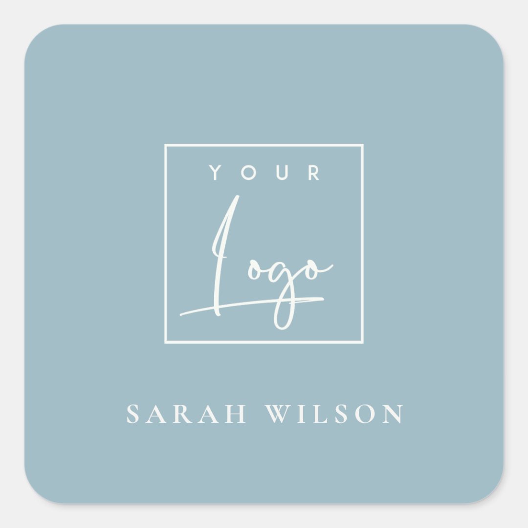 Simple Dusky Blue Custom Promotional Business Logo Square Sticker | Zazzle