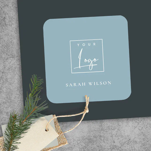 Simple Dusky Blue Custom Promotional Business Logo Square Sticker | Zazzle