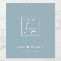 Simple Dusky Blue Custom Promotional Business Logo Wine Label | Zazzle