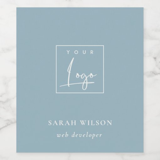 Simple Dusky Blue Custom Promotional Business Logo Wine Label | Zazzle