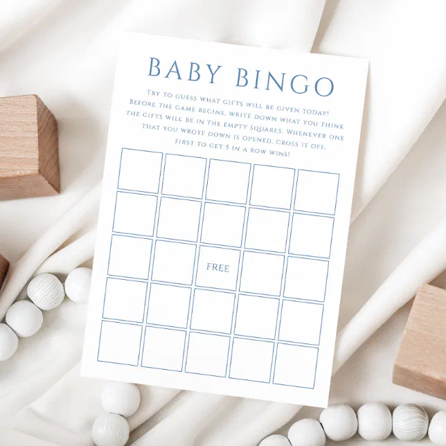 Simple Dusty Blue Baby Shower Baby Bingo Card | Zazzle