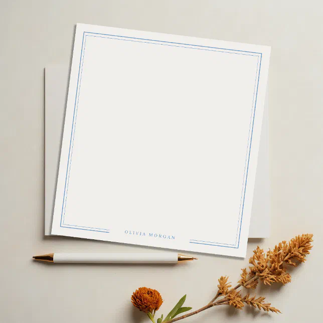 Simple Dusty Blue Border Name Stationery Notepad | Zazzle