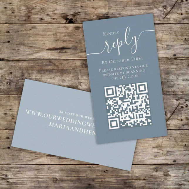 Simple Dusty Blue Calligraphy Reply Qr Code Rsvp Enclosure Card Zazzle