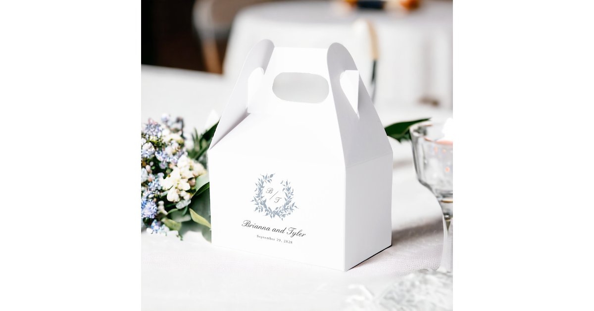 Simple Dusty Blue Monogram Crest Wedding Favor Boxes | Zazzle