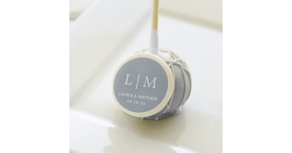 Simple Dusty Blue Monogram Elegant Wedding Cake Pops | Zazzle