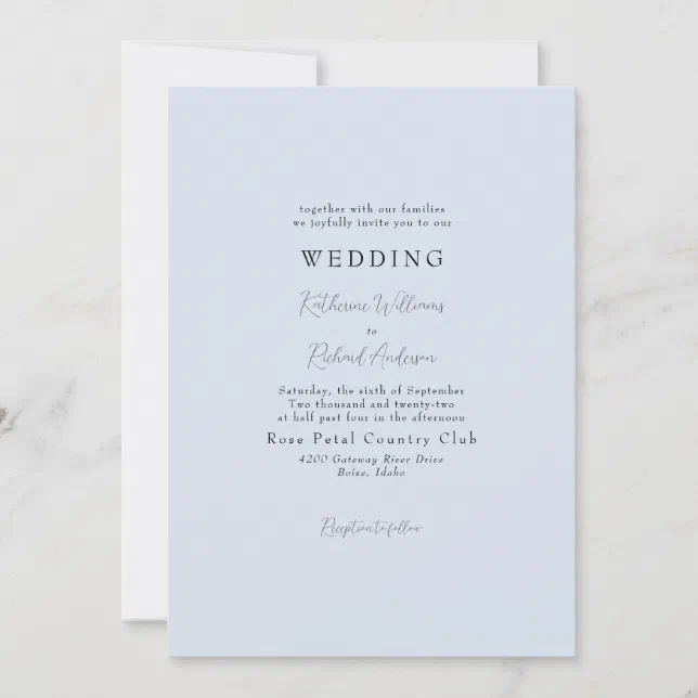 Simple Dusty Blue No Parents Wedding Invitation | Zazzle