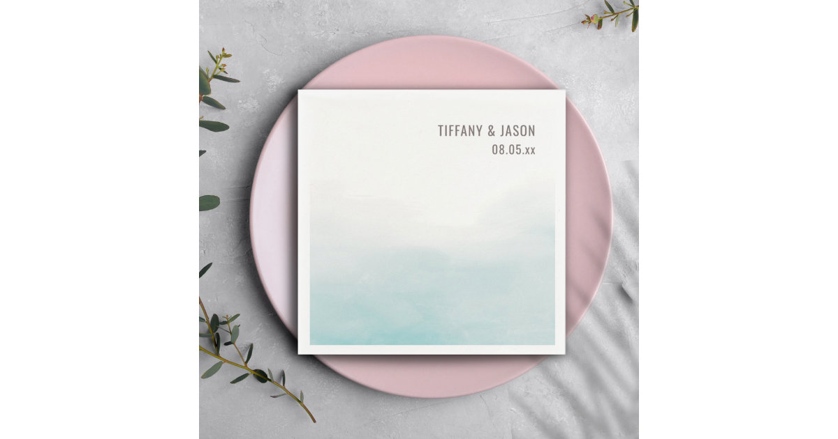 Simple Dusty Blue Personalized Wedding Cocktail Napkins | Zazzle
