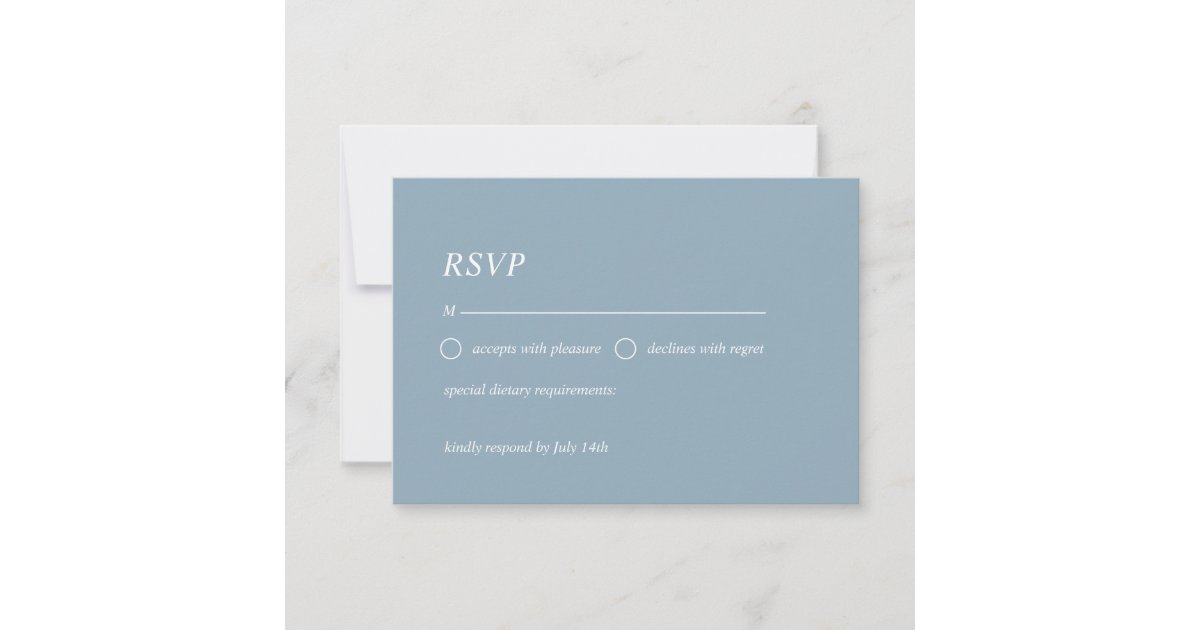 Simple dusty blue RSVP card | Zazzle
