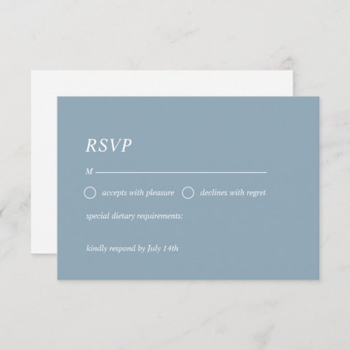 Simple dusty blue RSVP card | Zazzle